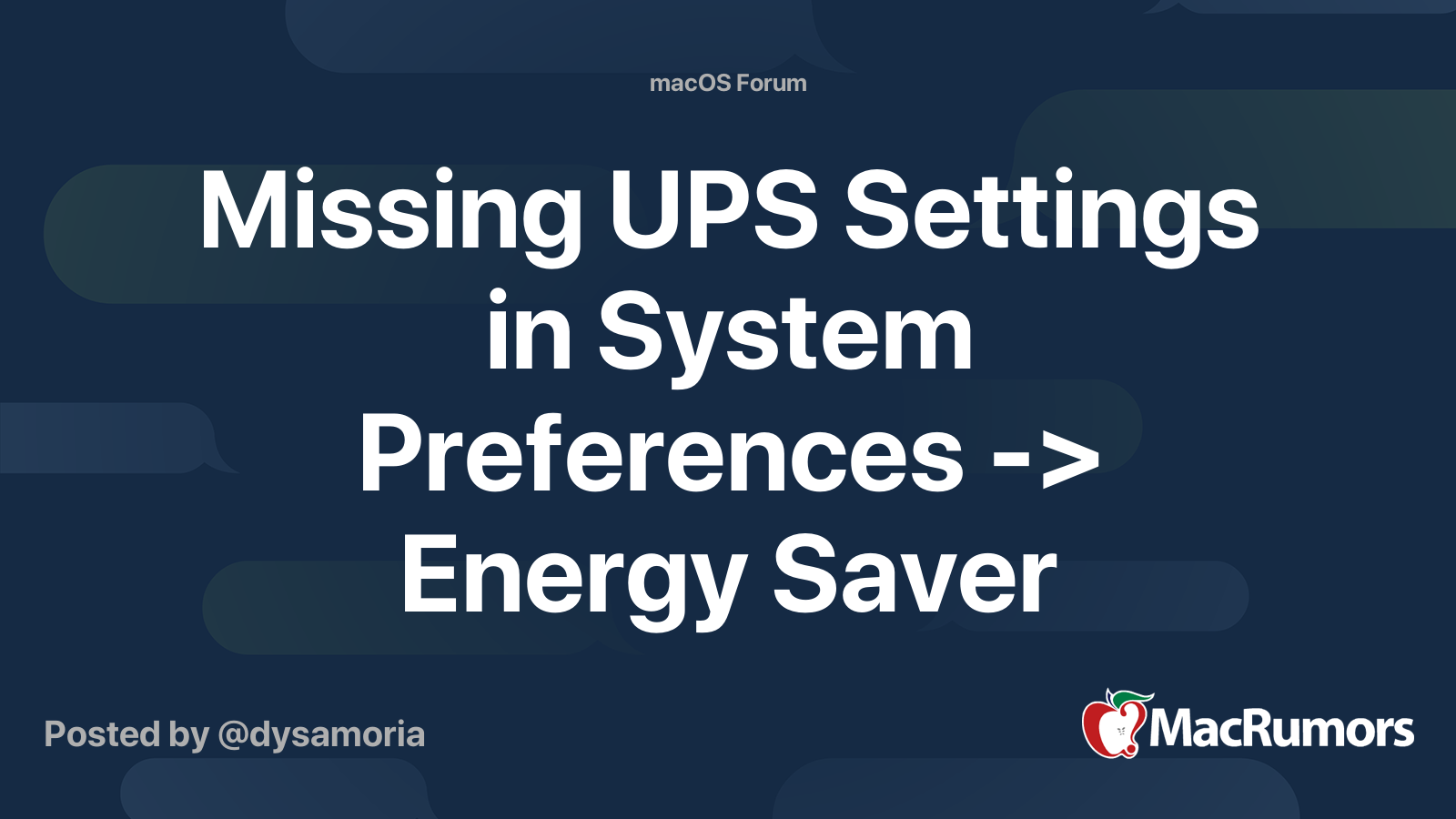 Missing UPS Settings in System Preferences -> Energy Saver | MacRumors Forums