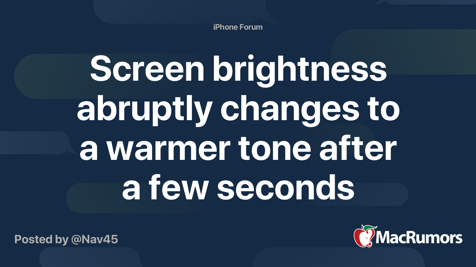 Screen brightness abruptly changes to a warmer tone after a few seconds | MacRumors Forums