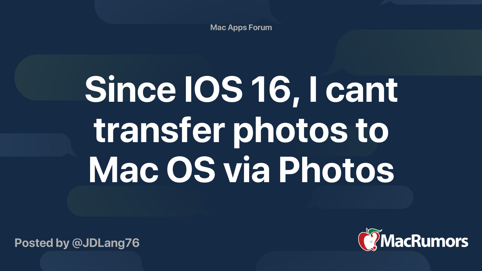 Since IOS 16, I cant transfer photos to Mac OS via Photos | MacRumors ...