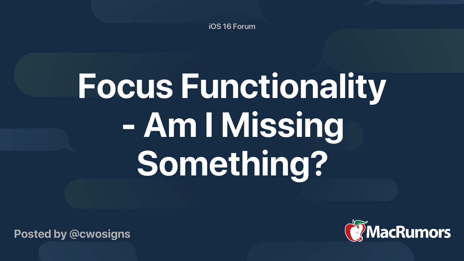 Focus Functionality - Am I Missing Something? | MacRumors Forums