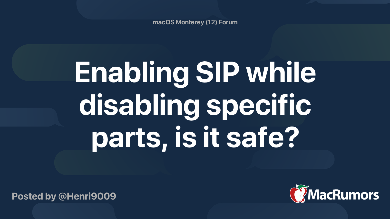 Enabling SIP while disabling specific parts, is it safe? | MacRumors Forums