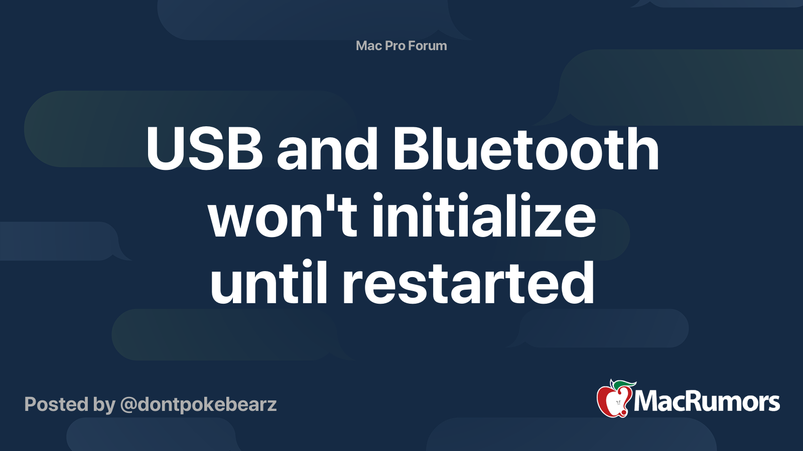 USB and Bluetooth won't initialize until restarted | MacRumors Forums