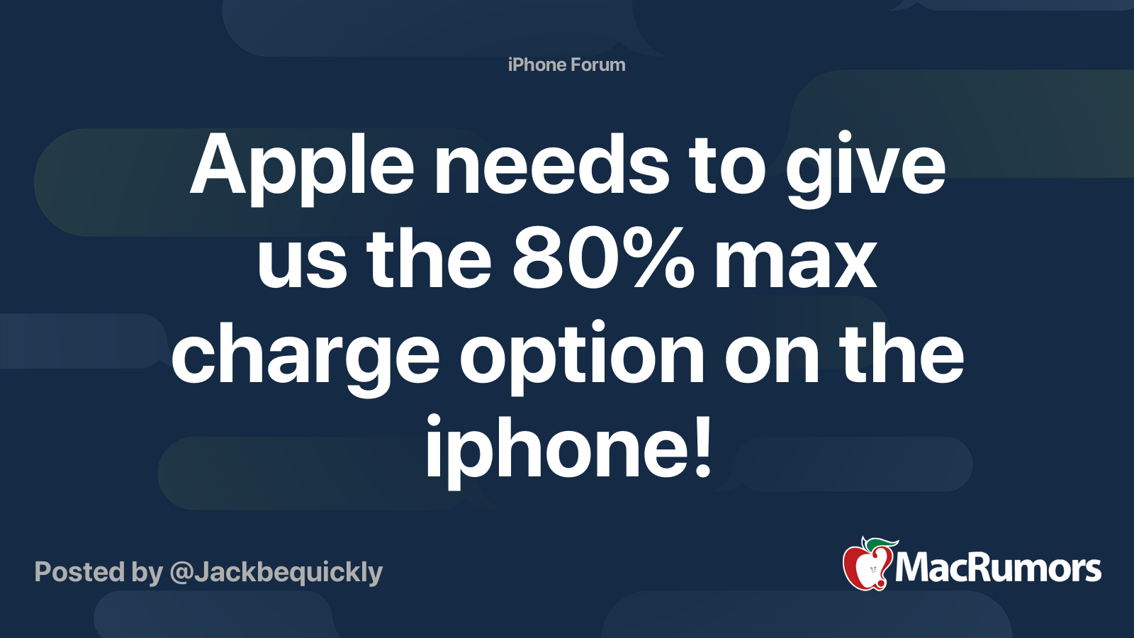 Apple needs to give us the 80% max charge option on the iphone ...