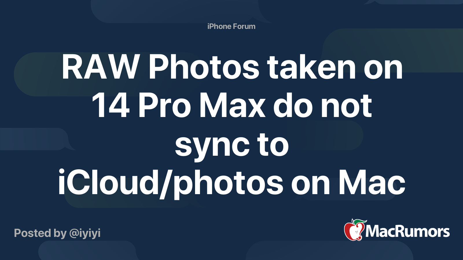 RAW Photos taken on 14 Pro Max do not sync to iCloud/photos on Mac or other devices | MacRumors ...