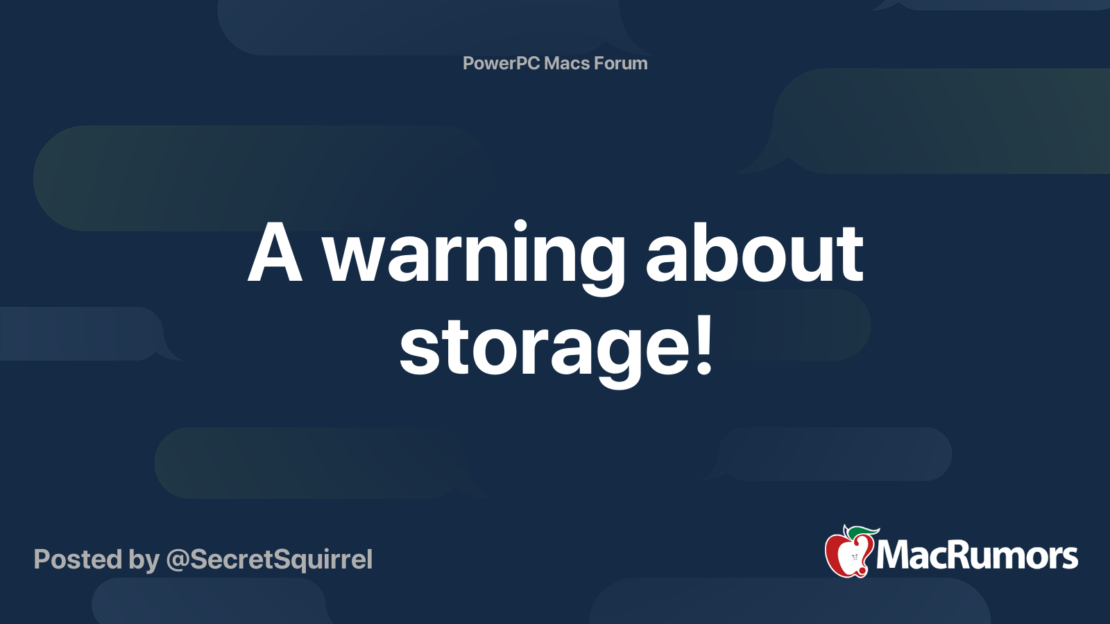 A warning about storage! | MacRumors Forums