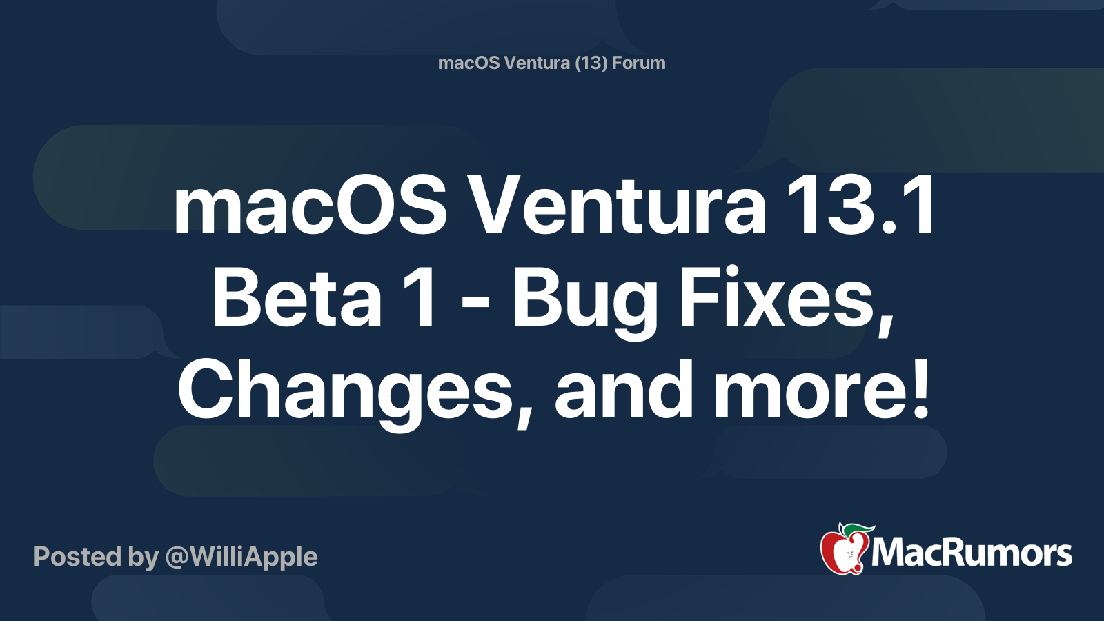 macOS Ventura 13.1 Beta 1 - Bug Fixes, Changes, and more! | MacRumors Forums