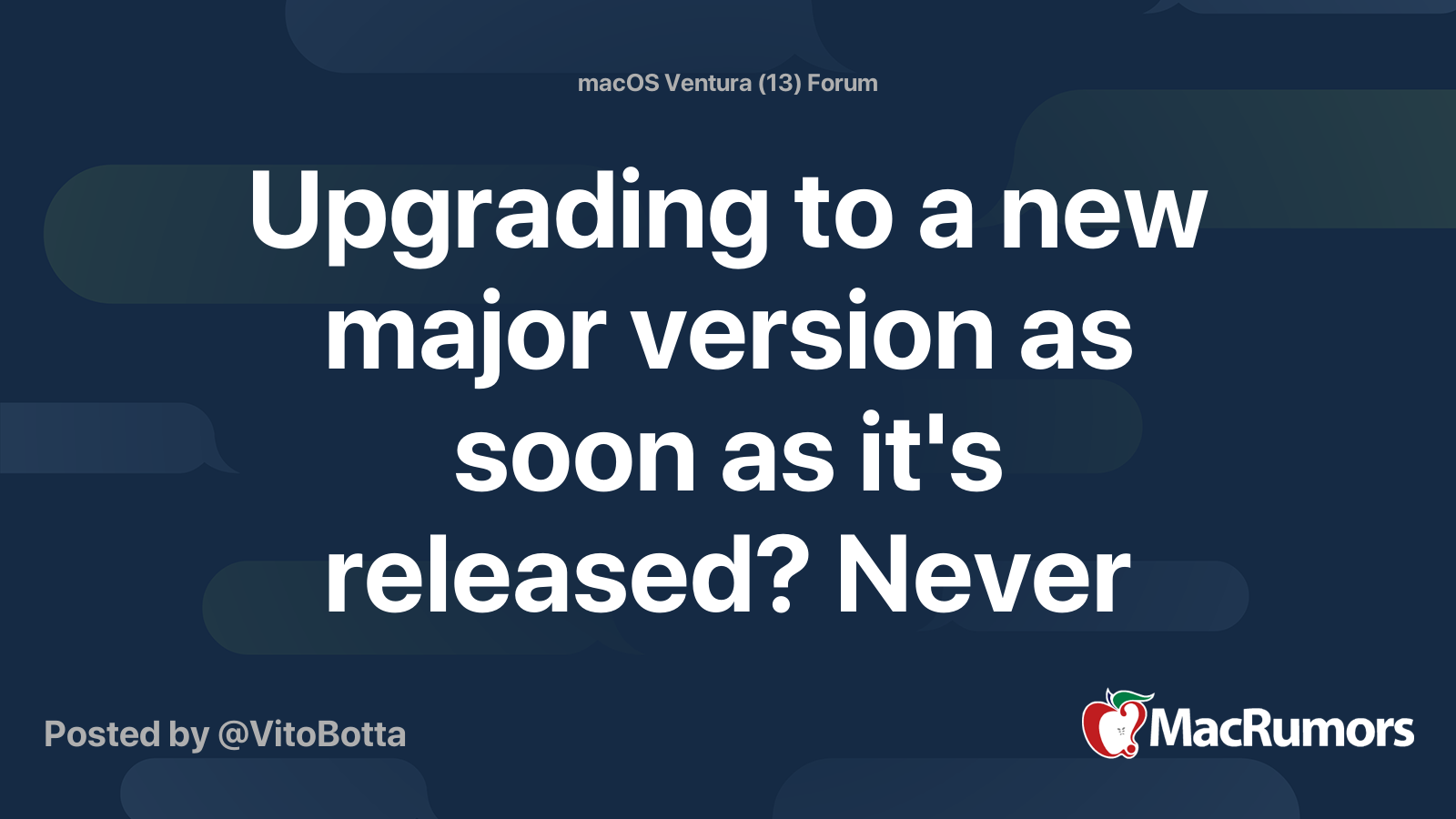 Upgrading to a new major version as soon as it's released? Never again... | MacRumors Forums