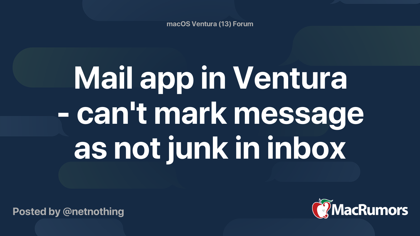 Mail app in Ventura - can't mark message as not junk in inbox | MacRumors Forums