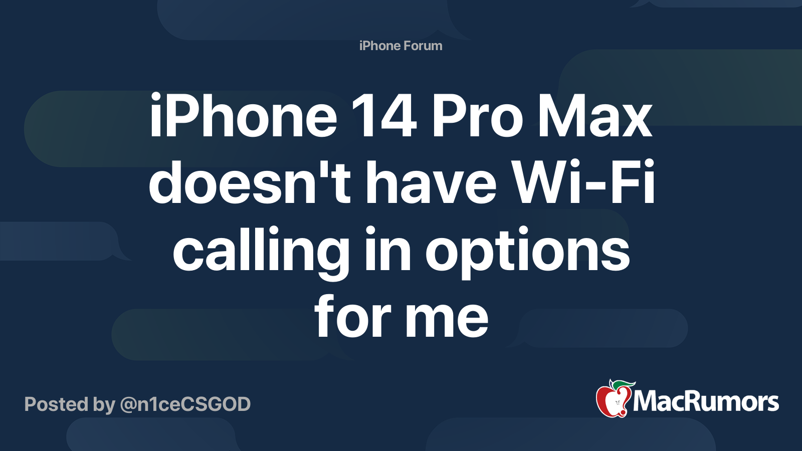 iPhone 14 Pro Max doesn't have Wi-Fi calling in options for me | MacRumors Forums