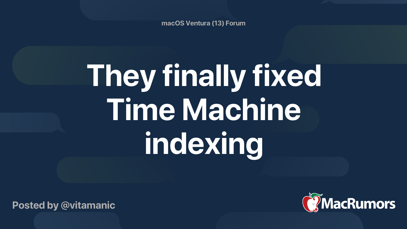 They finally fixed Time Machine indexing | MacRumors Forums