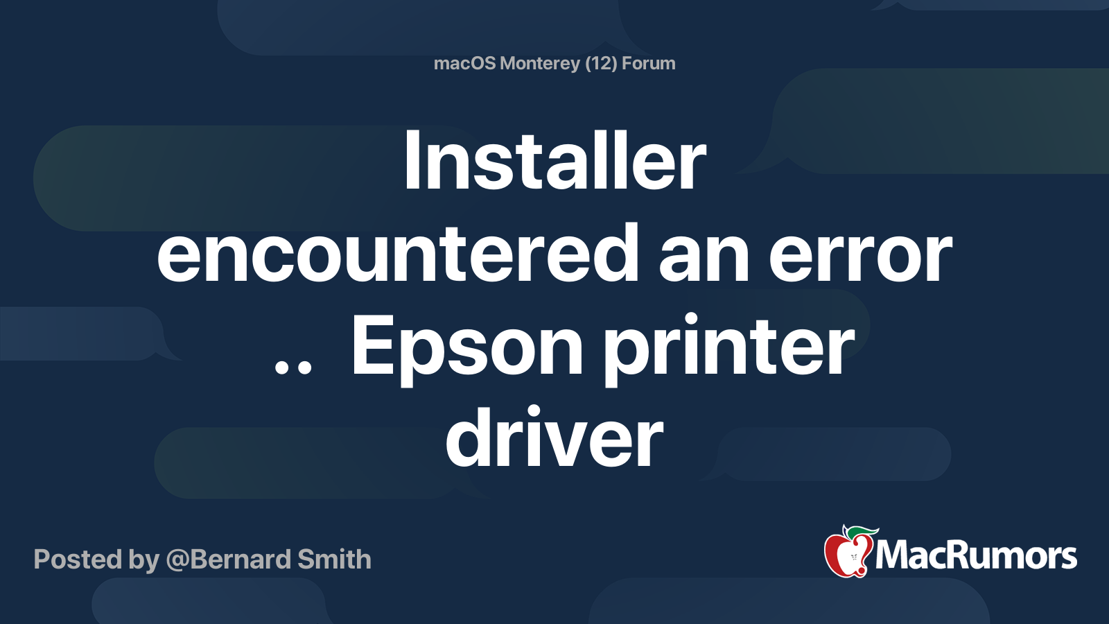 Installer encountered an error .. Epson printer driver | MacRumors Forums