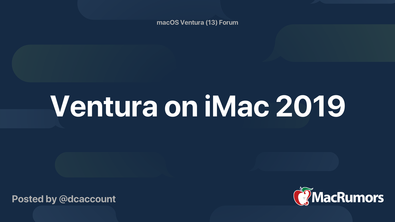 Ventura on iMac 2019 | MacRumors Forums