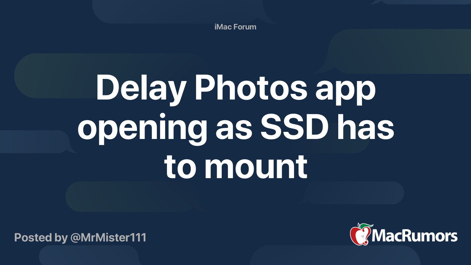 Delay Photos app opening as SSD has to mount | MacRumors Forums