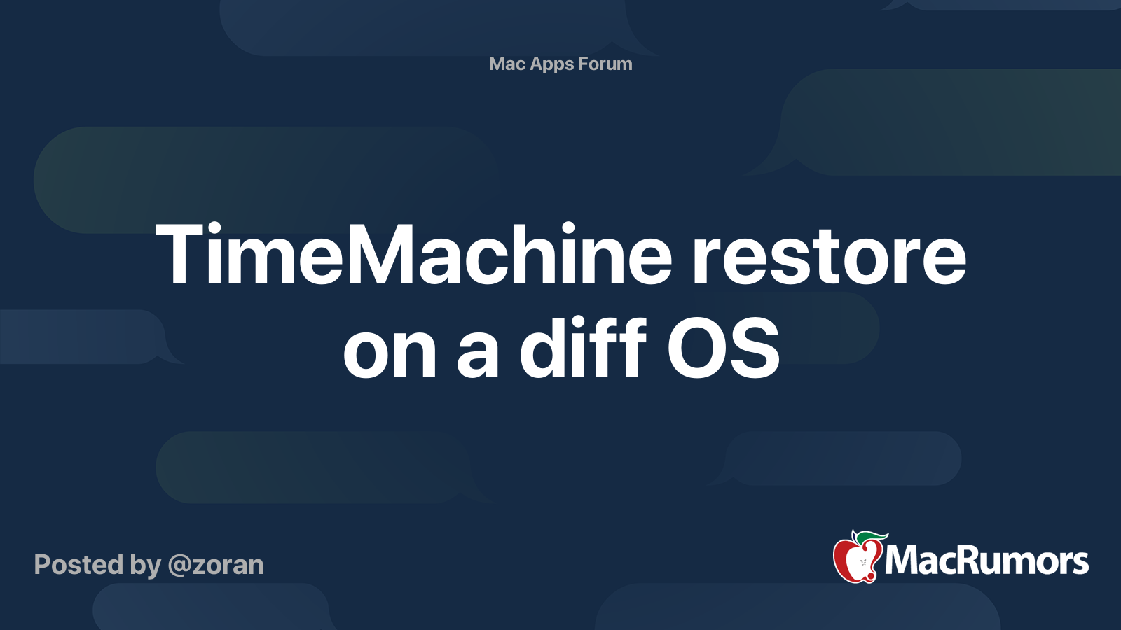 TimeMachine restore on a diff OS | MacRumors Forums