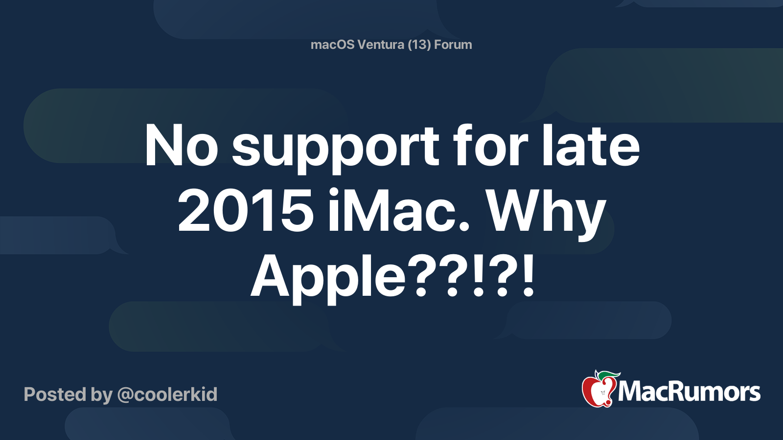 No support for late 2015 iMac. Why Apple??!?! | MacRumors Forums