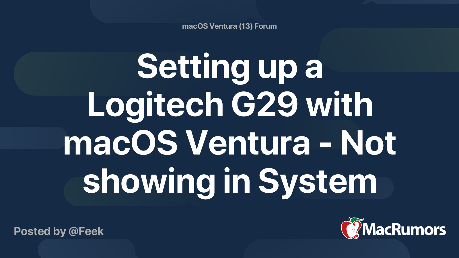 Setting up a Logitech G29 with macOS Ventura - Not showing in System Settings? | MacRumors Forums