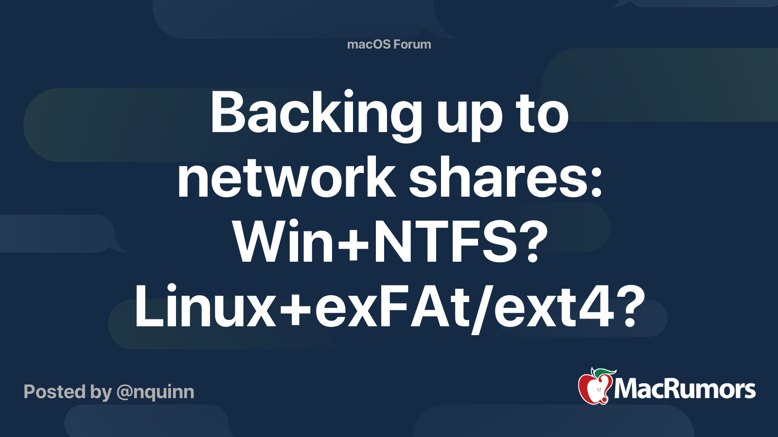 Backing up to network shares: Win+NTFS? Linux+exFAt/ext4? | MacRumors Forums
