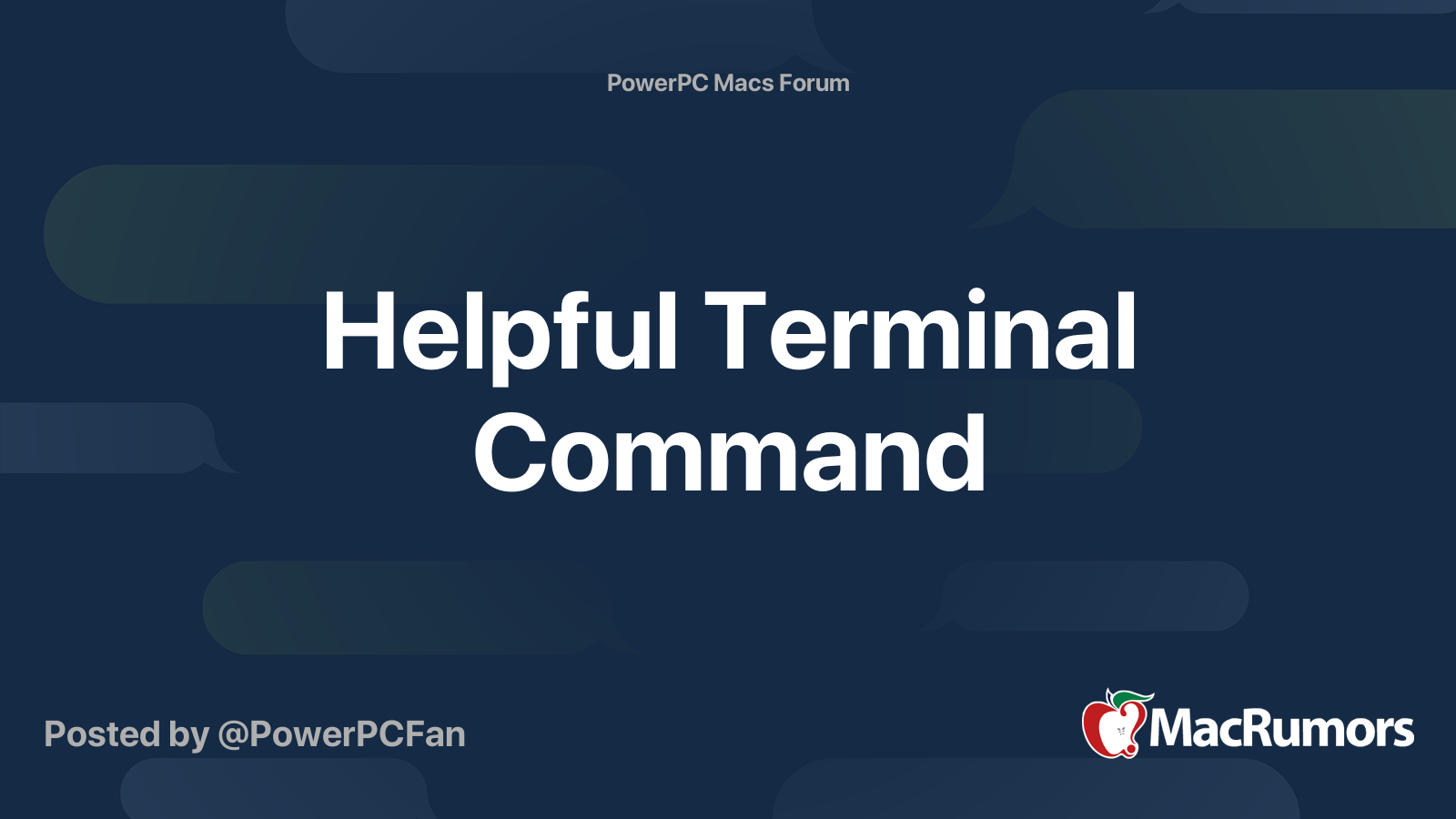 Helpful Terminal Command | MacRumors Forums