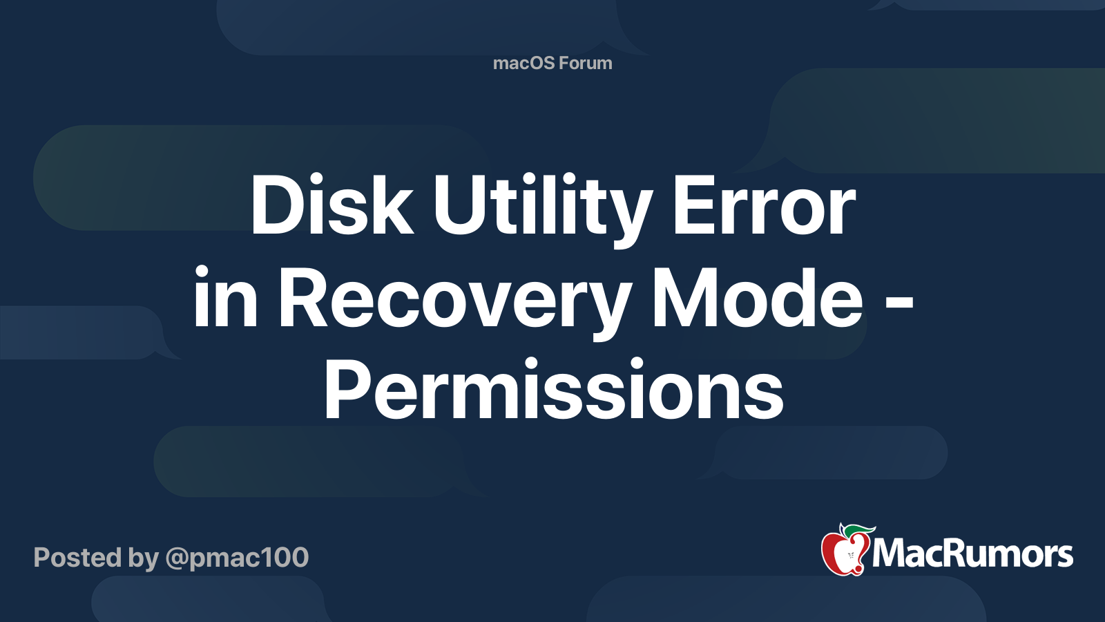 Disk Utility Error in Recovery Mode - Permissions | MacRumors Forums