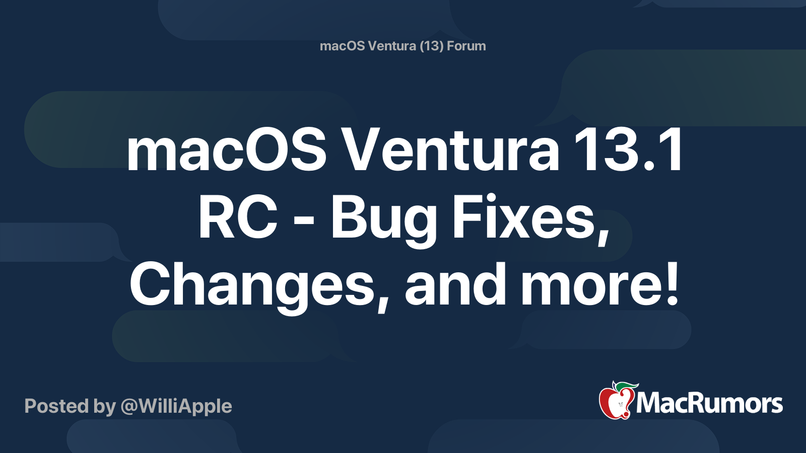 macOS Ventura 13.1 RC - Bug Fixes, Changes, and more! | MacRumors Forums