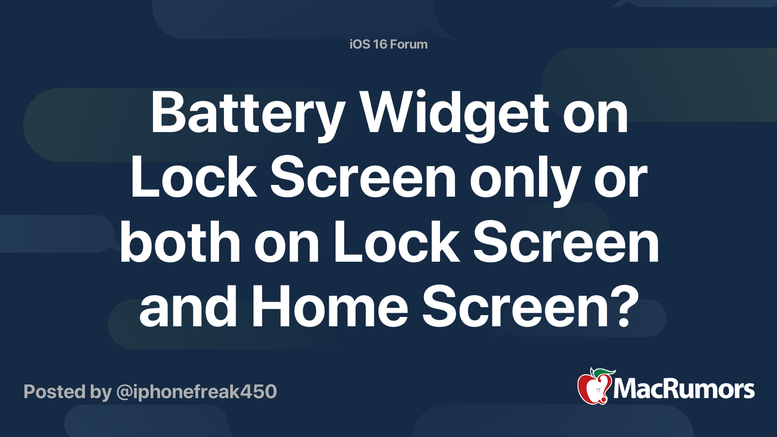 Battery Widget on Lock Screen only or both on Lock Screen and Home Screen? | MacRumors Forums