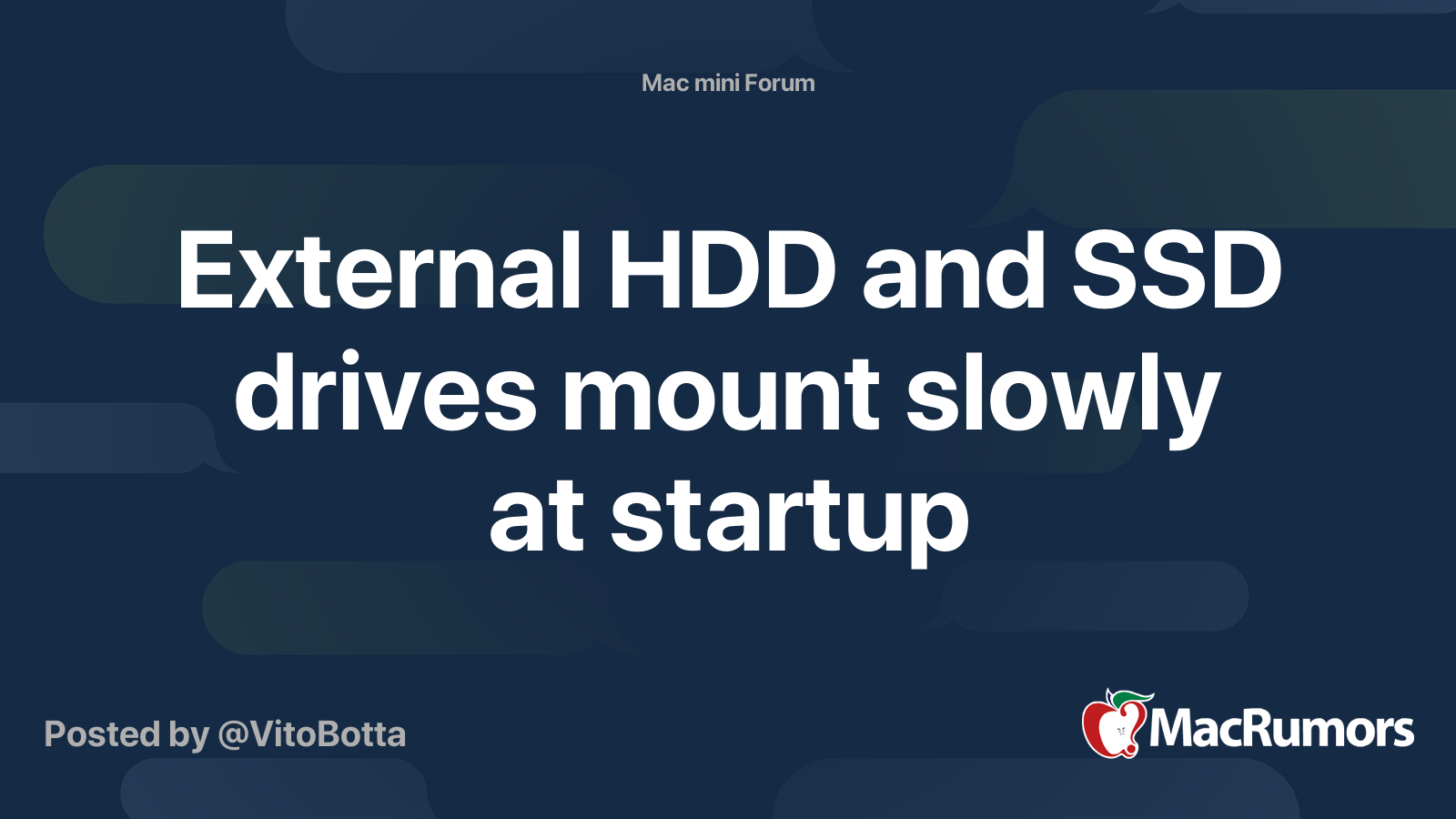 External HDD and SSD drives mount slowly at startup | MacRumors Forums