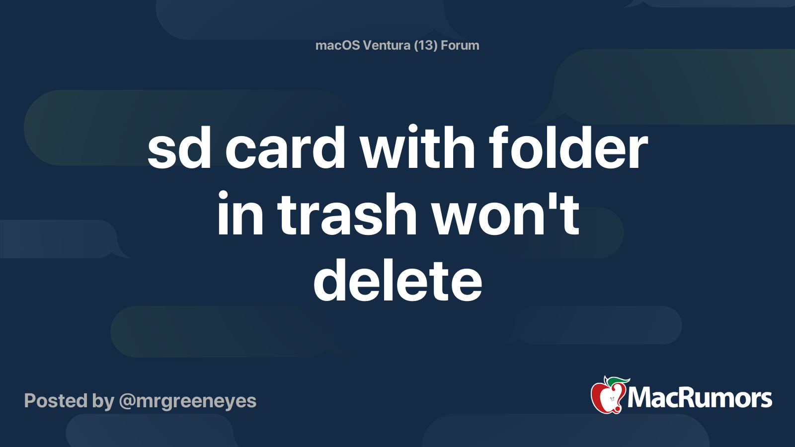 sd card with folder in trash won't delete | MacRumors Forums