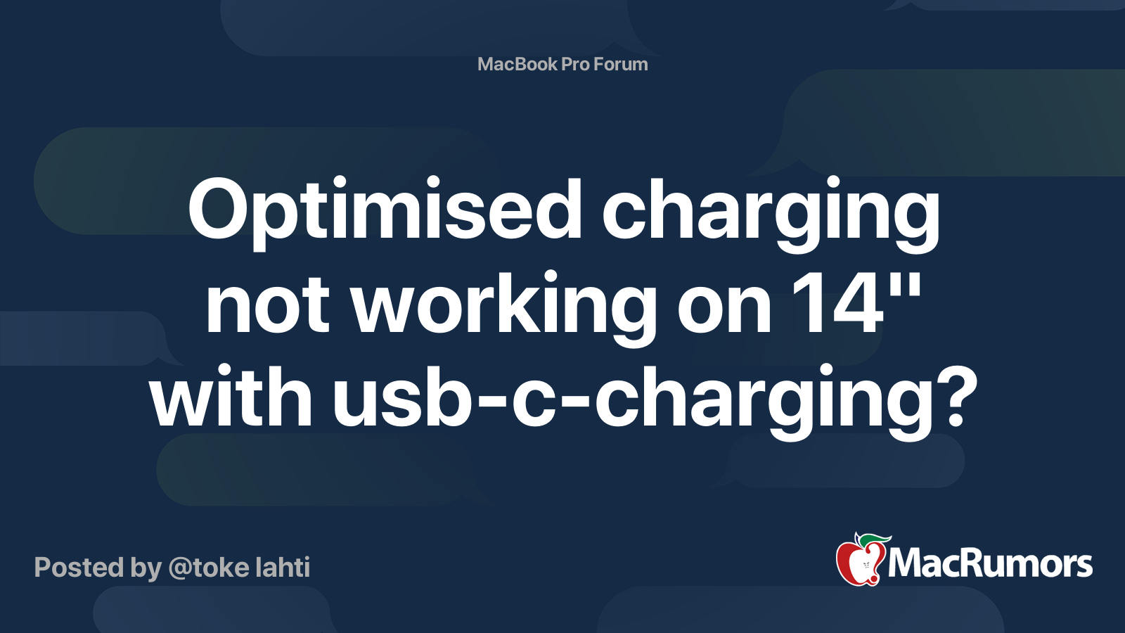Optimised charging not working on 14" with usb-c-charging? | MacRumors ...