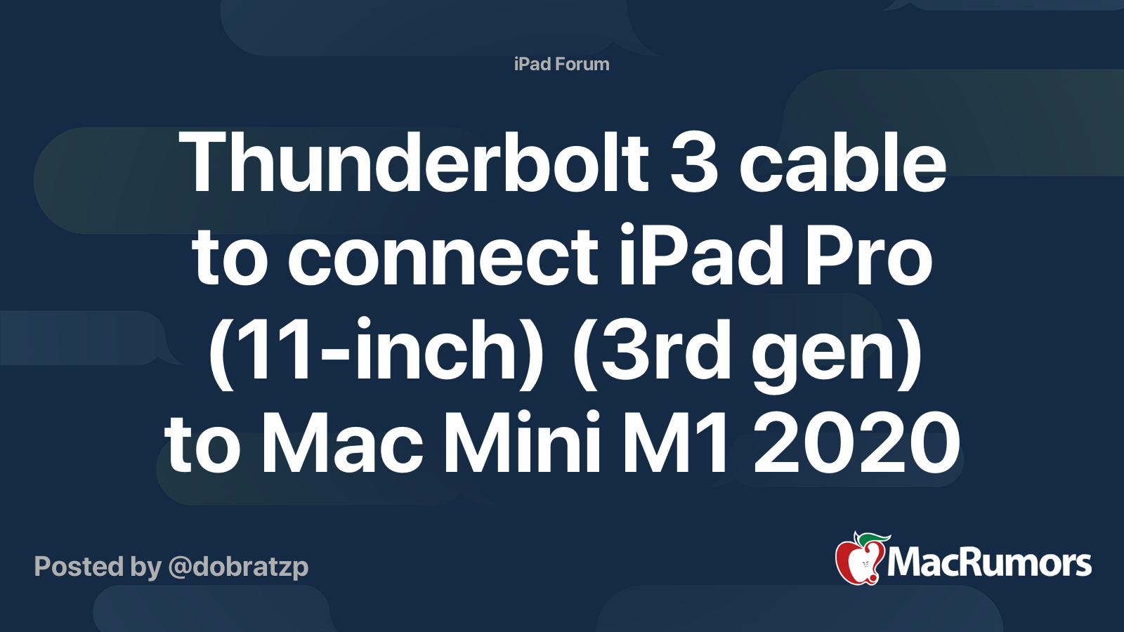 Thunderbolt 3 cable to connect iPad Pro (11-inch) (3rd gen) to Mac Mini ...