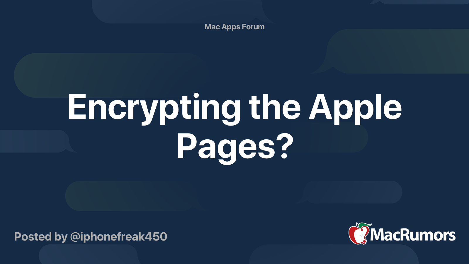 Encrypting the Apple Pages? | MacRumors Forums