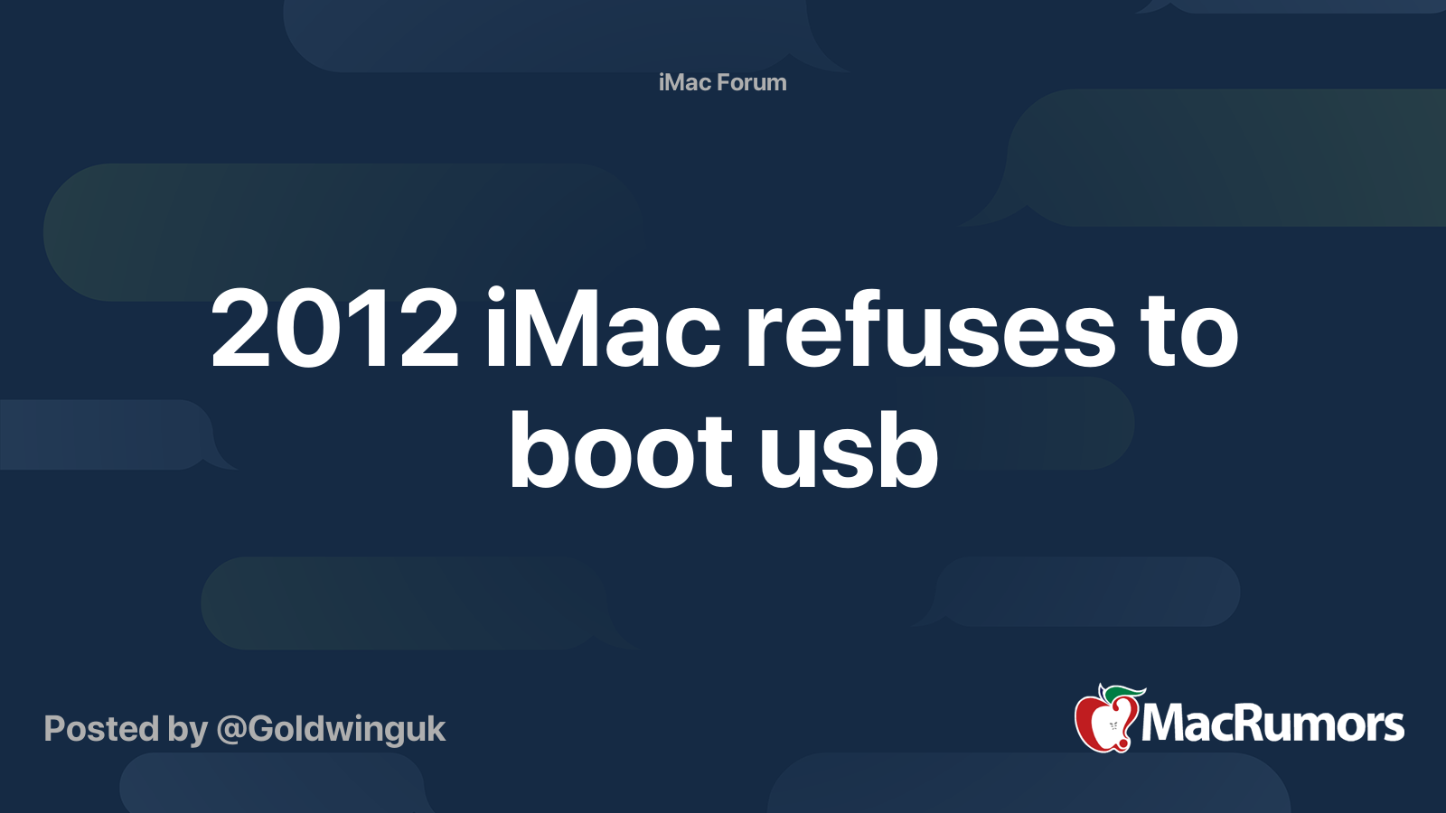 2012 iMac refuses to boot usb | MacRumors Forums
