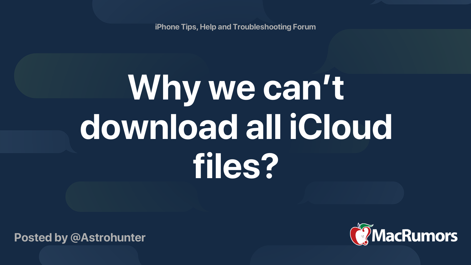 Why we can’t download all iCloud files? | MacRumors Forums