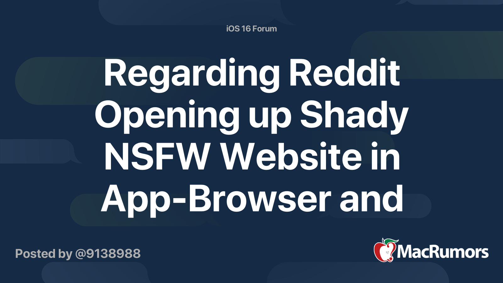 Regarding Reddit Opening up Shady NSFW Website in App-Browser and Security Exposure | MacRumors ...