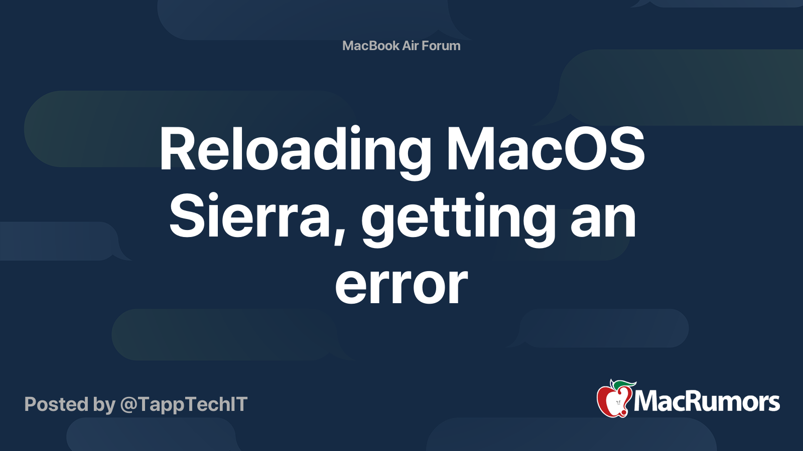 Reloading MacOS Sierra, getting an error | MacRumors Forums