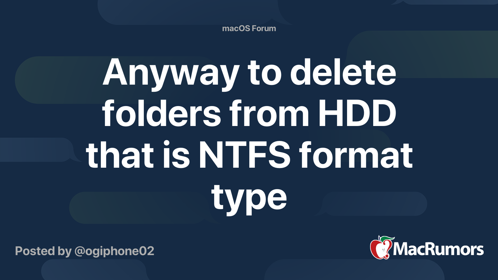 Anyway to delete folders from HDD that is NTFS format type | MacRumors ...