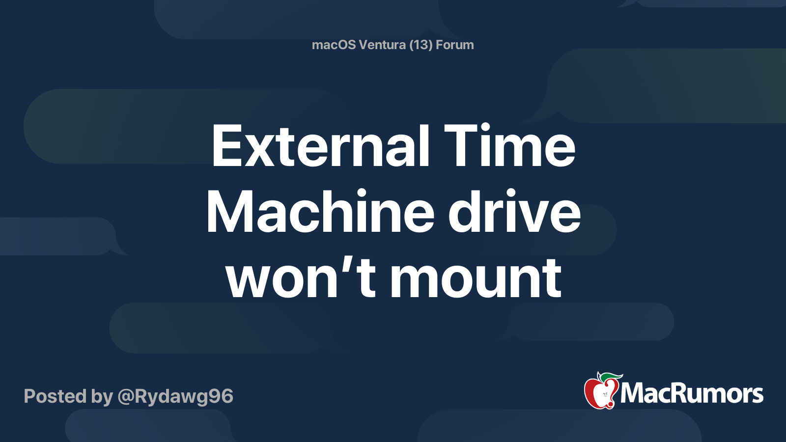 External Time Machine drive won’t mount | MacRumors Forums