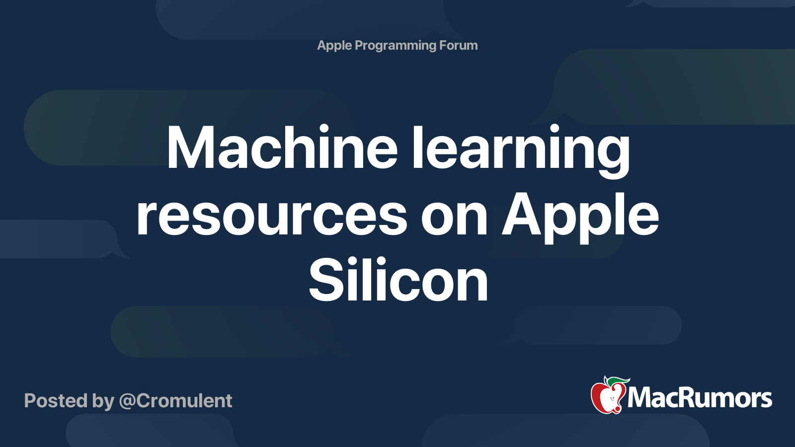 Machine learning resources on Apple Silicon | MacRumors Forums