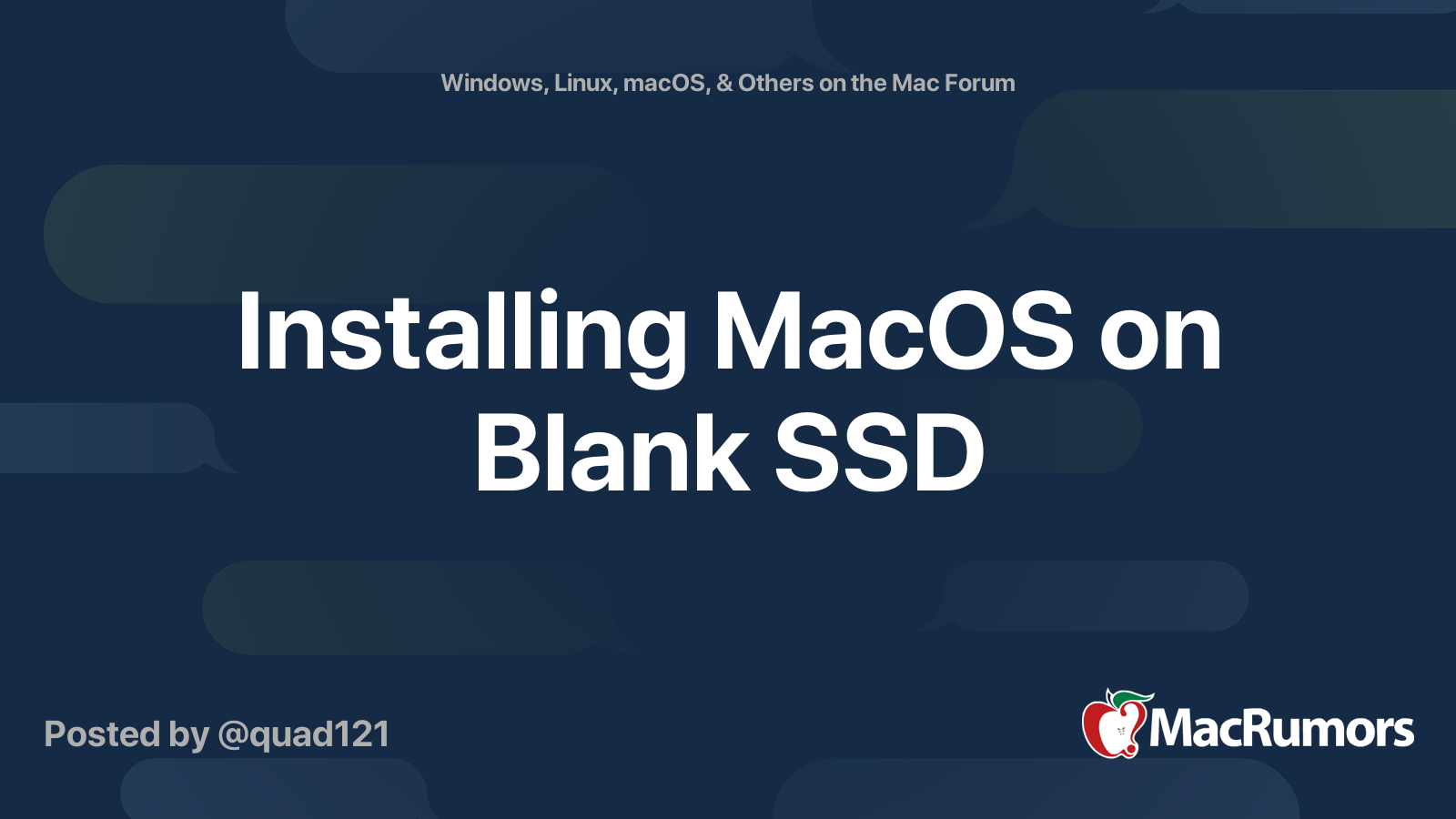 Installing MacOS on Blank SSD | MacRumors Forums
