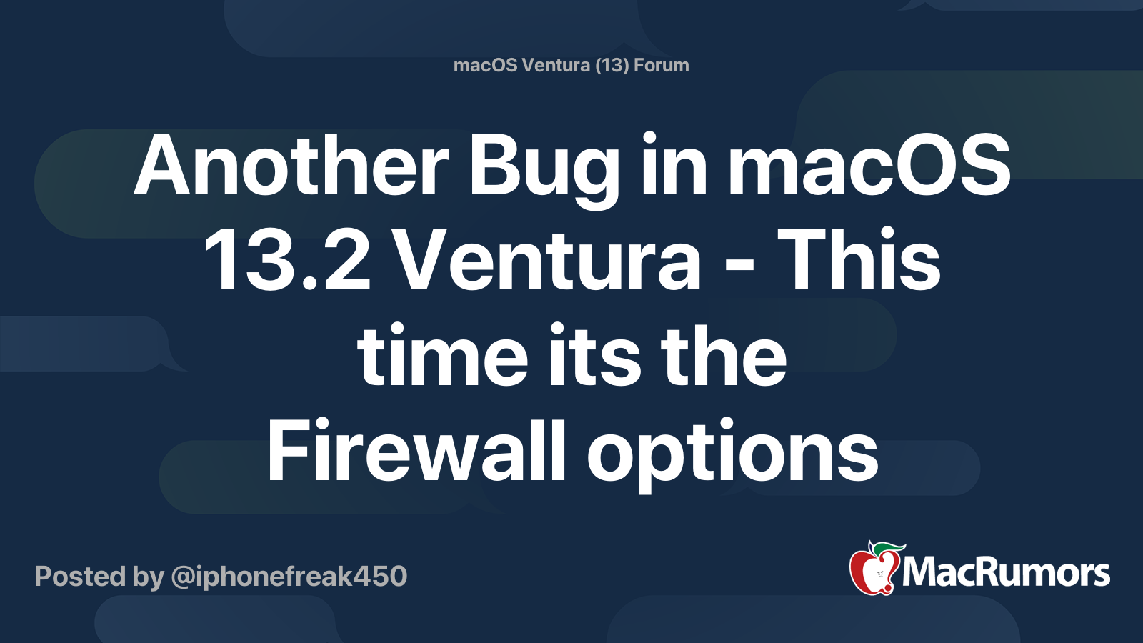 Another Bug in macOS 13.2 Ventura - This time its the Firewall options | MacRumors Forums