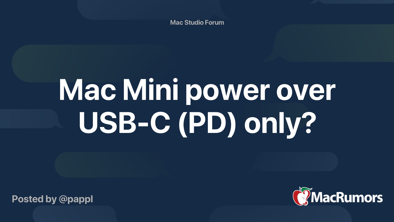 Mac Mini power over USB-C (PD) only? | MacRumors Forums