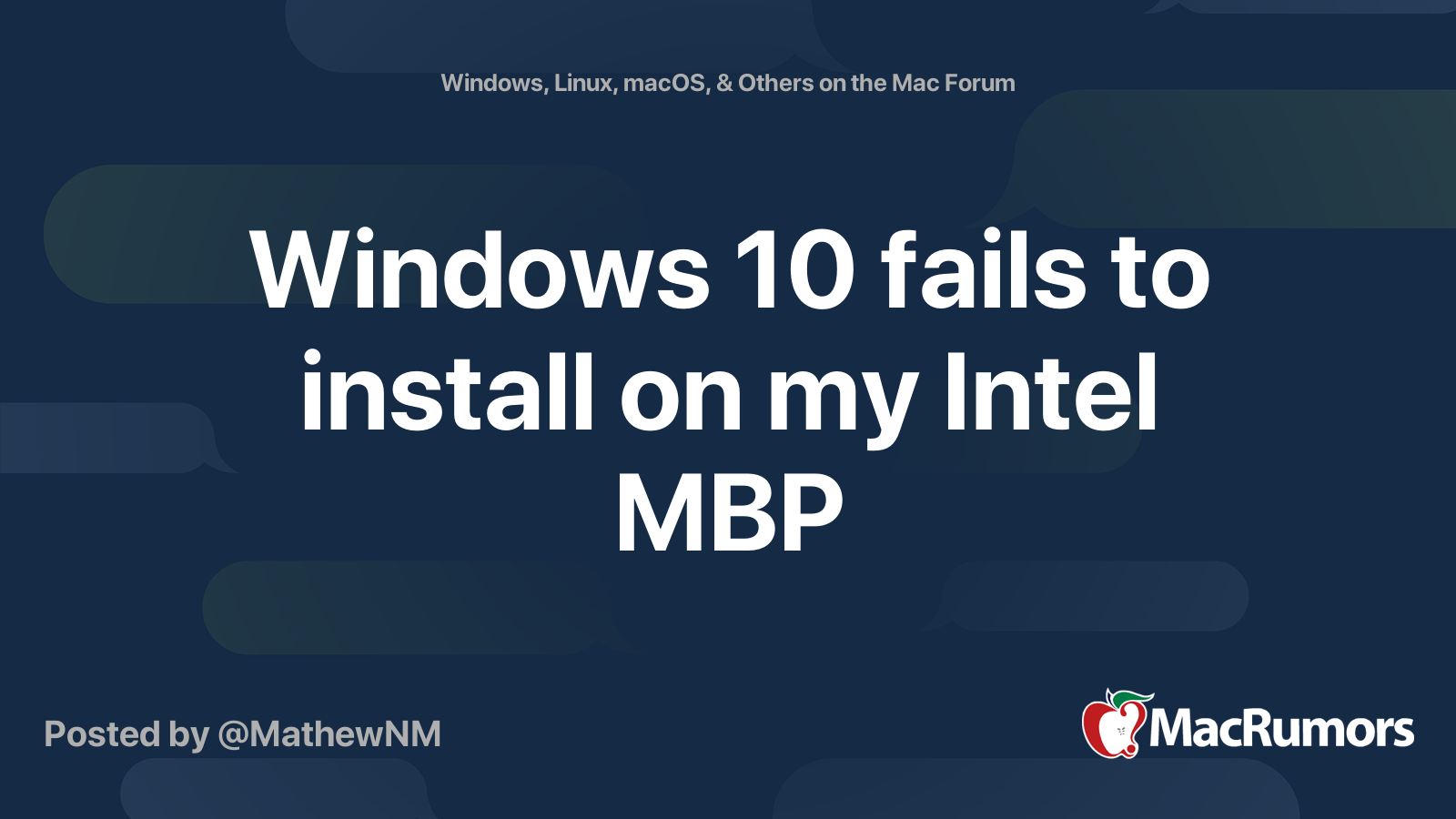 Windows 10 fails to install on my Intel MBP | MacRumors Forums