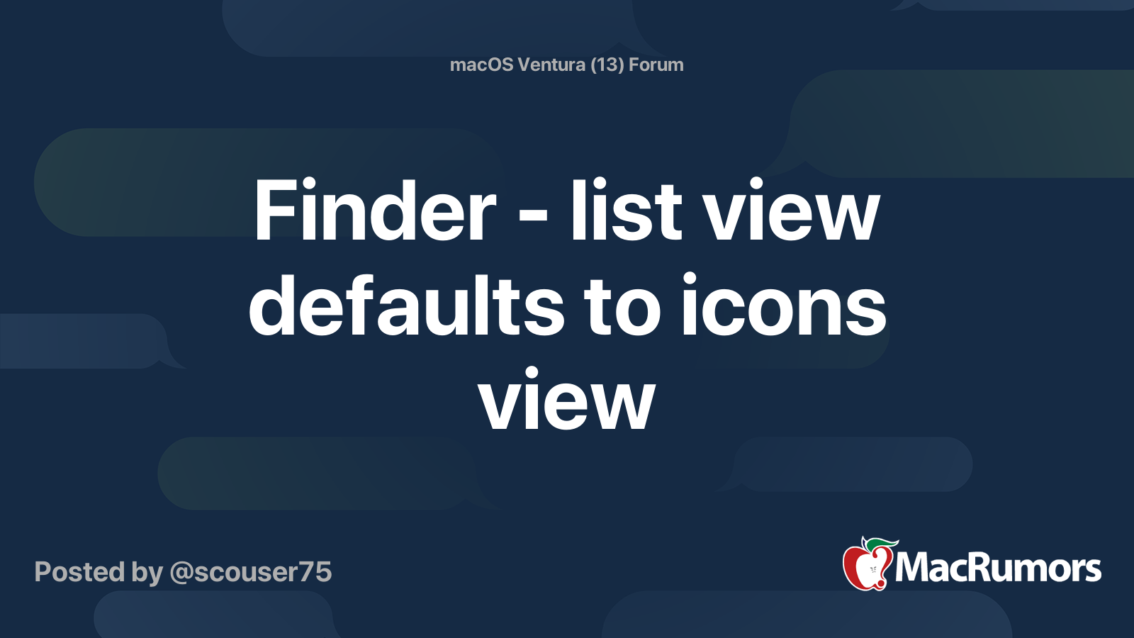 Finder - list view defaults to icons view | MacRumors Forums