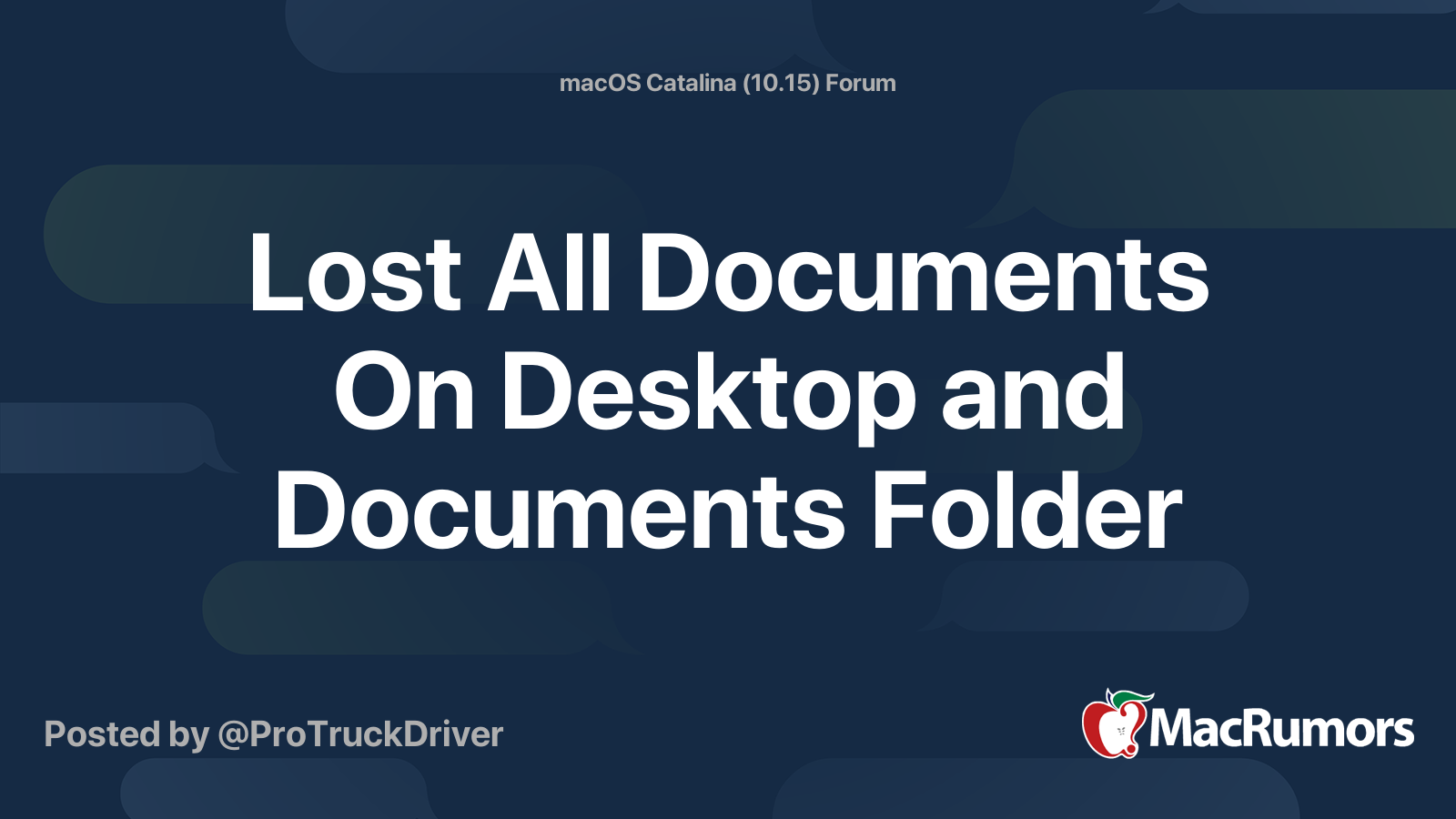 Lost All Documents On Desktop and Documents Folder | MacRumors Forums