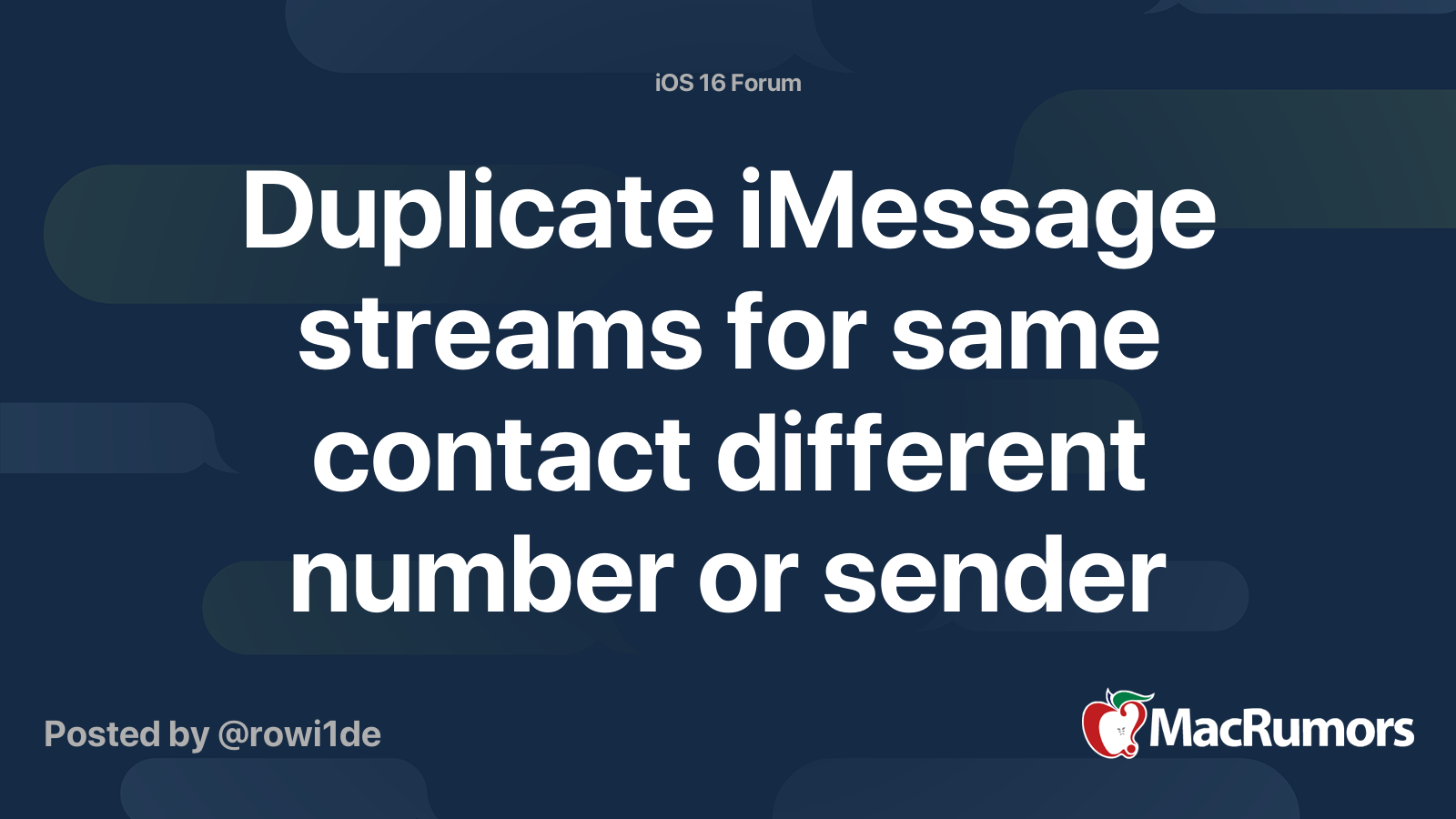Duplicate iMessage streams for same contact different number or sender identity | MacRumors Forums