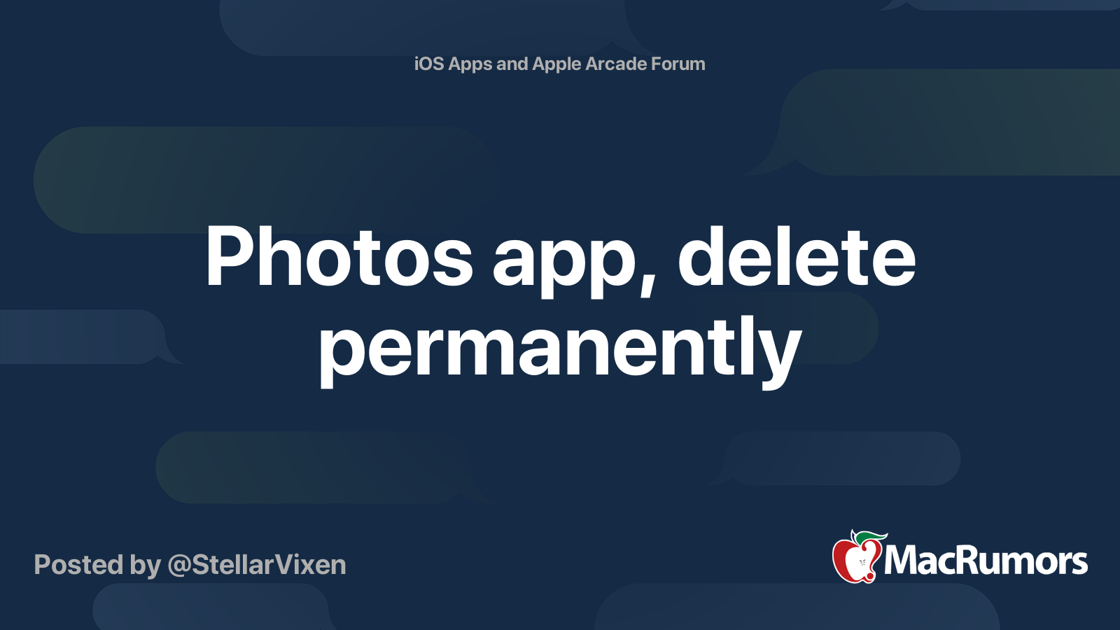 Photos app, delete permanently | MacRumors Forums