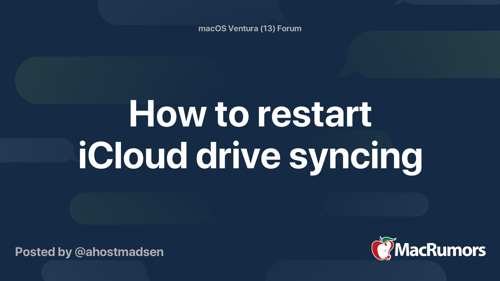How to restart iCloud drive syncing | MacRumors Forums