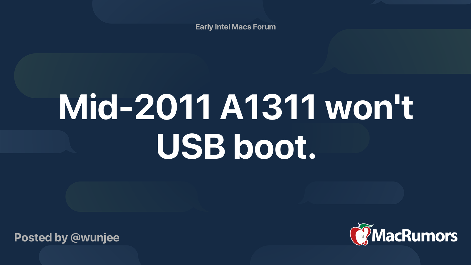 Mid-2011 A1311 won't USB boot. | MacRumors Forums