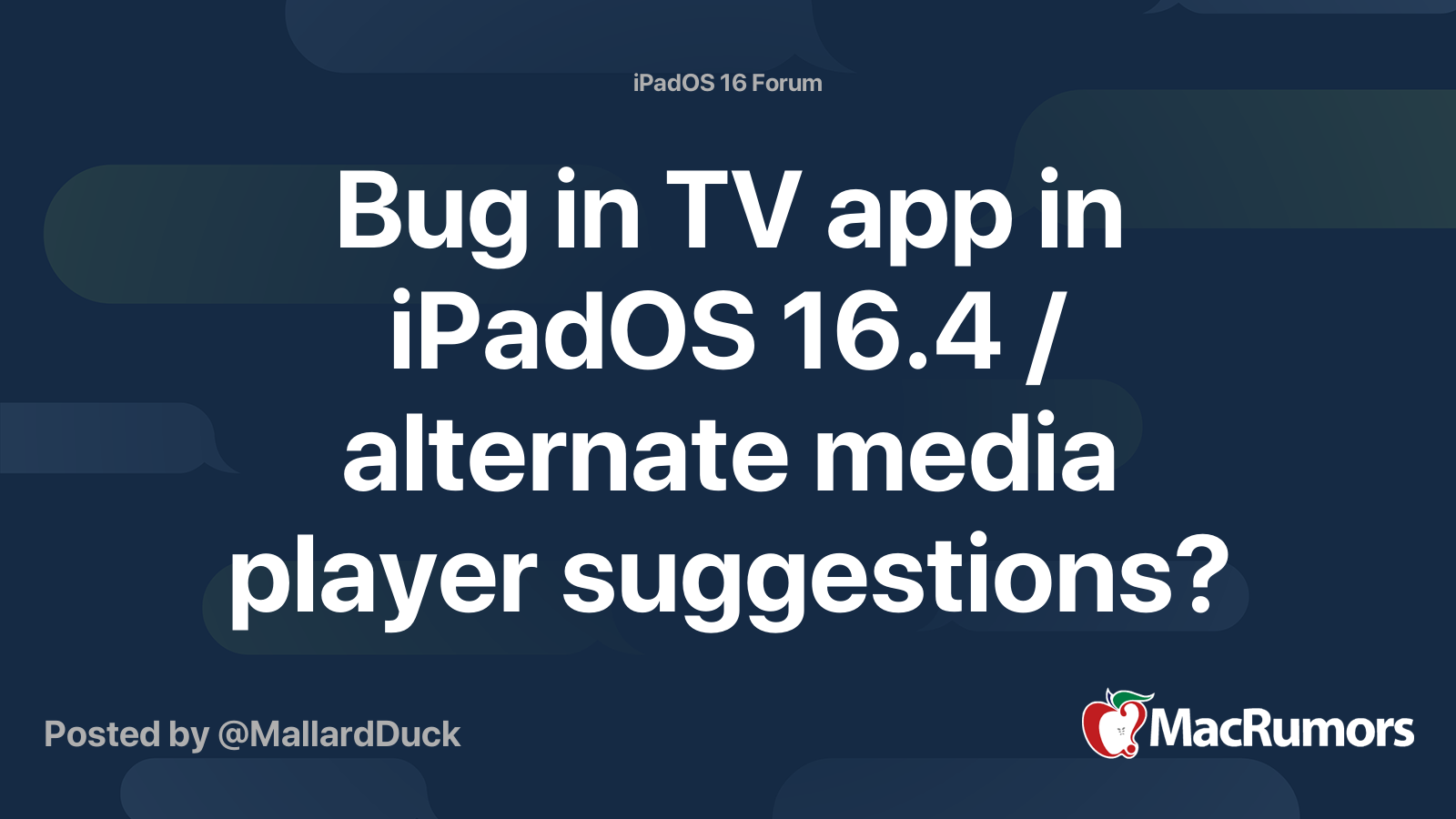 Bug in TV app in iPadOS 16.4 / alternate media player suggestions? | MacRumors Forums
