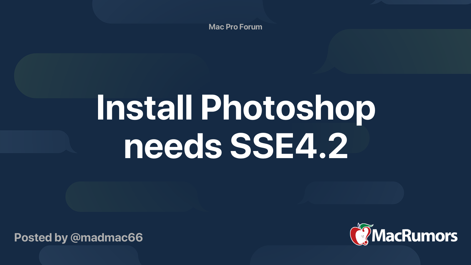 Install Photoshop needs SSE4.2 | MacRumors Forums