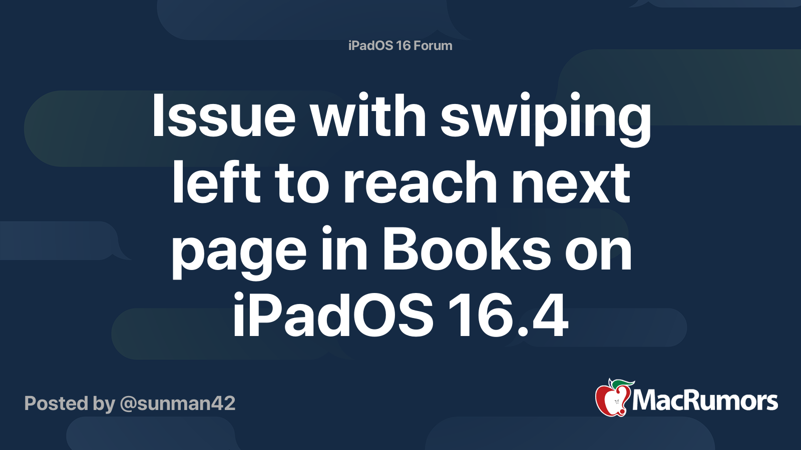 Issue with swiping left to reach next page in Books on iPadOS 16.4 | MacRumors Forums
